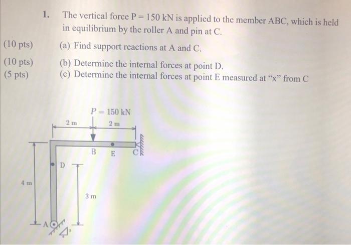 Solved The vertical force P=150kN is applied to the member | Chegg.com