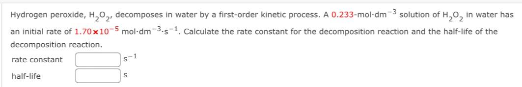 Solved Hydrogen peroxide, H2O2, ﻿decomposes in water by a | Chegg.com
