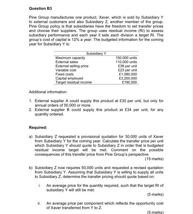 Solved Question B3 Pine Group manufactures one product, | Chegg.com