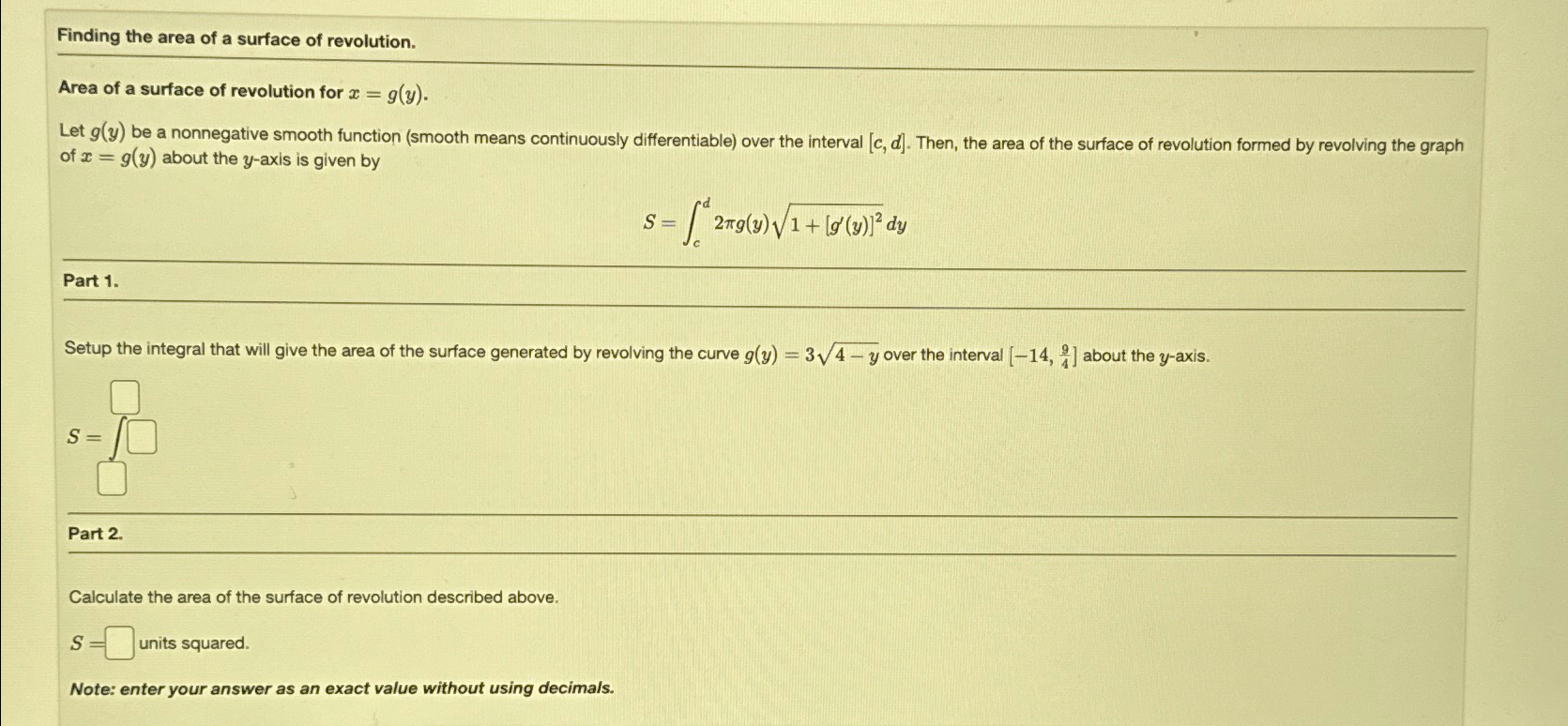 Solved Finding the area of a surface of revolution.Area of a | Chegg.com