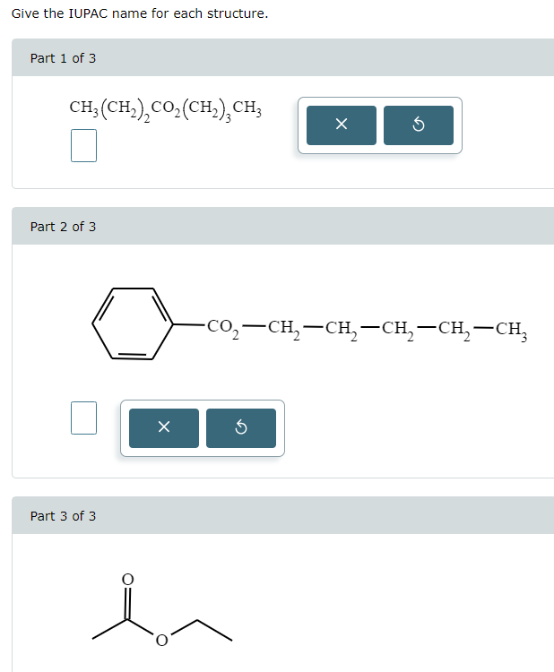 Solved Give the IUPAC name for each structure.Part 1 ﻿of | Chegg.com