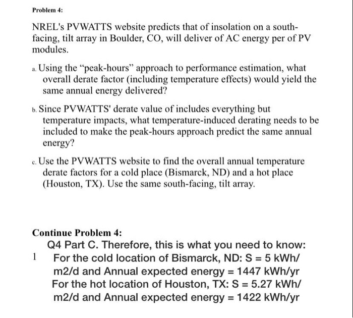 Problem 4: NREL's PVWATTS website predicts that of | Chegg.com