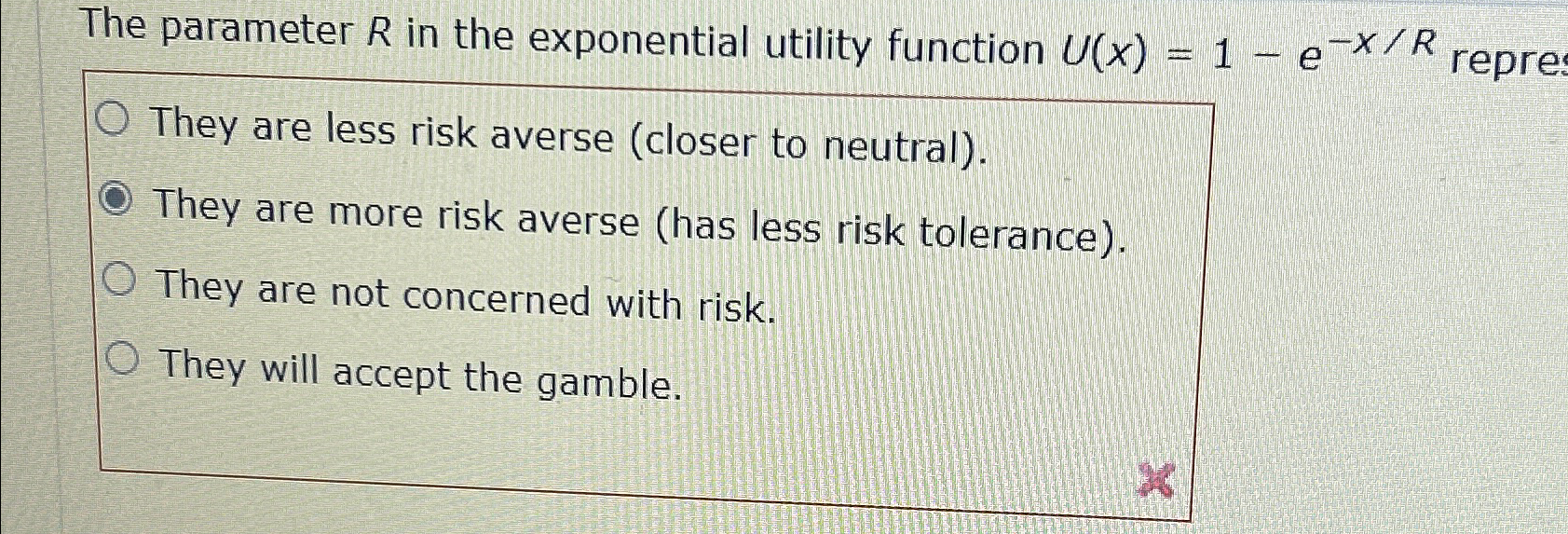 Solved The parameter R ﻿in the exponential utility function | Chegg.com
