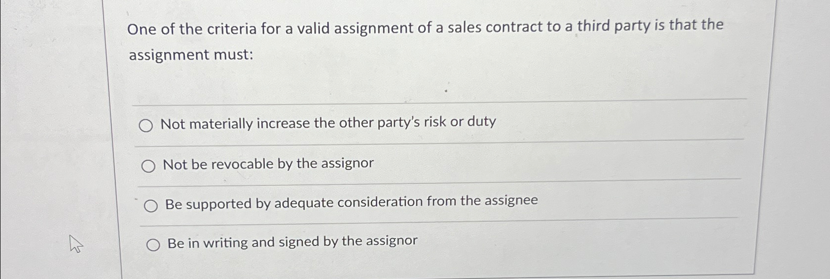 Solved One of the criteria for a valid assignment of a sales | Chegg.com