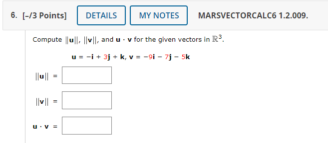 Solved Compute ||u||,||v||, ﻿and u*v ﻿for the given vectors | Chegg.com