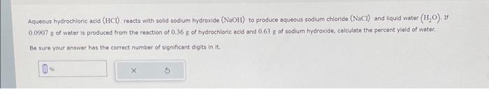 Solved Aqueous hydrochloric acid ( HCl ) reacts with solid | Chegg.com