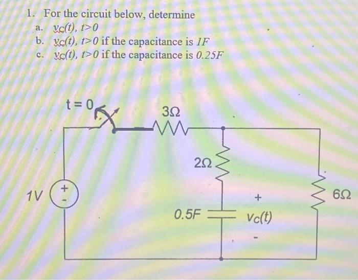 Solved 1. For the circuit below, determine a. vc(t), t>0 b. | Chegg.com