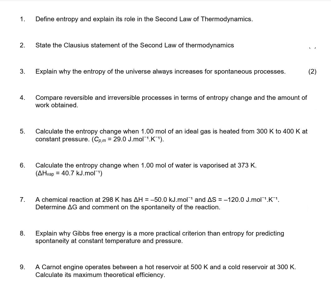 Define entropy and explain its role in the Second Law | Chegg.com
