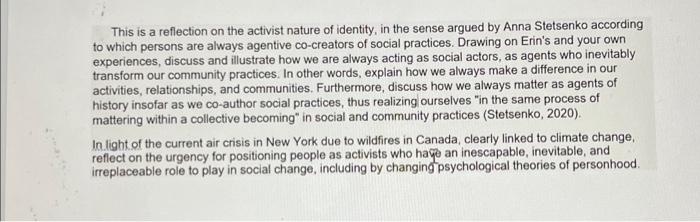 This is a reflection on the activist nature of | Chegg.com