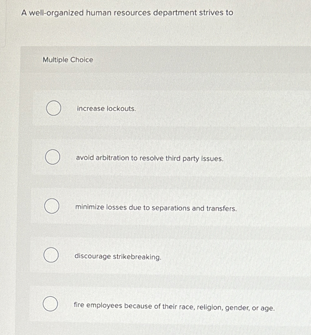 Solved A well-organized human resources department strives | Chegg.com