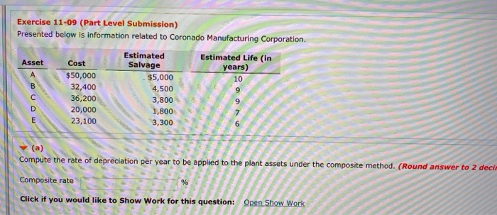 Solved Exercise 11-09 (Part Level Submission) Presented | Chegg.com