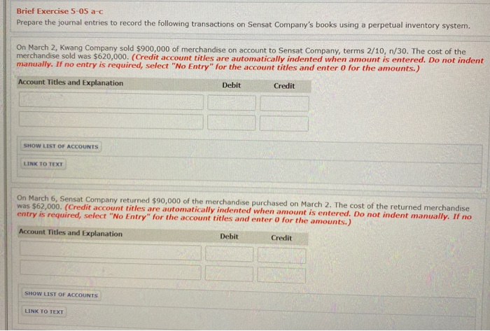Solved Brief Exercise 5-05 a-c Prepare the journal entries | Chegg.com