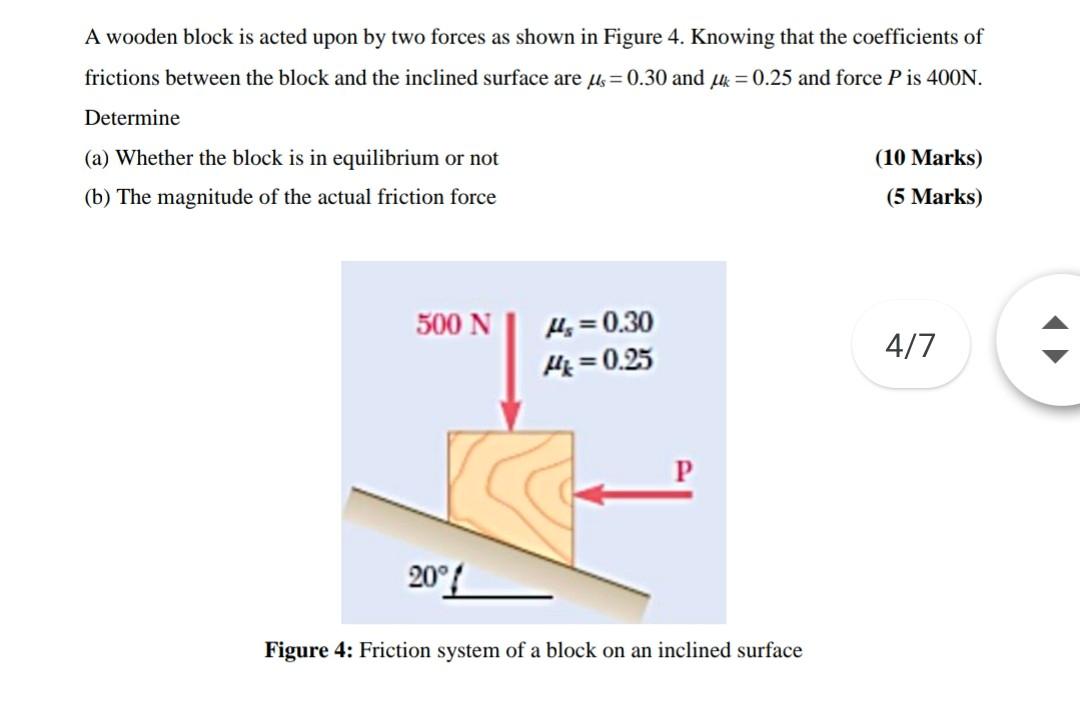 Solved A wooden block is acted upon by two forces as shown | Chegg.com