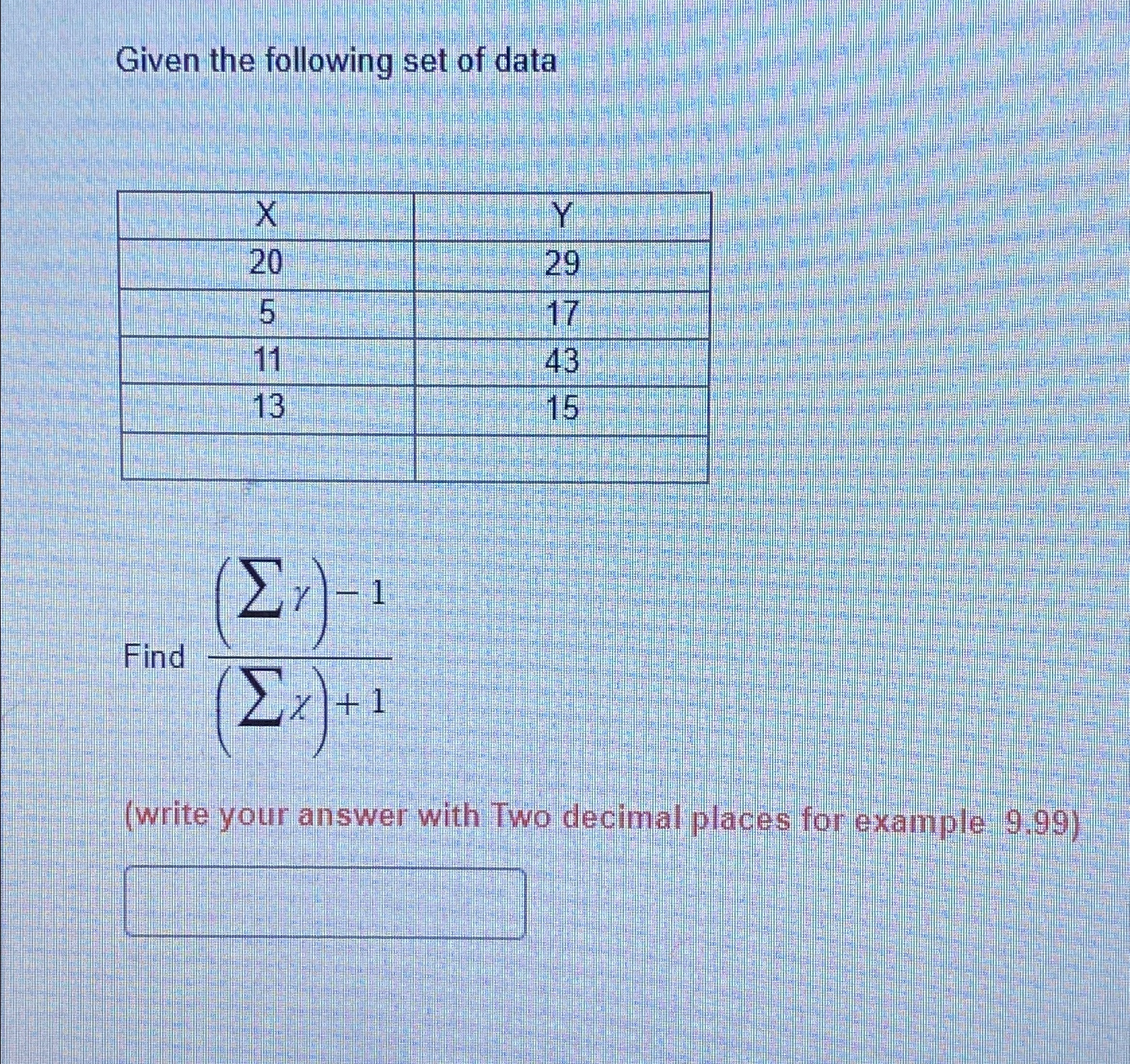 Solved Given the following set of data\table[[x,Y | Chegg.com