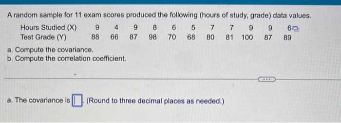 Solved a. The covariance is (Round to three decimal places | Chegg.com