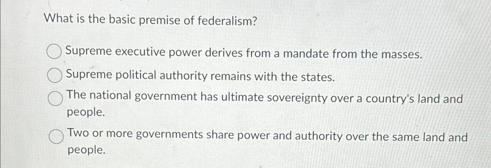 Solved What is the basic premise of federalism?Supreme | Chegg.com