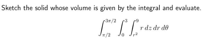 Solved Sketch the solid whose volume is given by the | Chegg.com