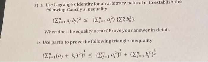 Solved 3) a. Use Lagrange's Identity for an arbitrary | Chegg.com
