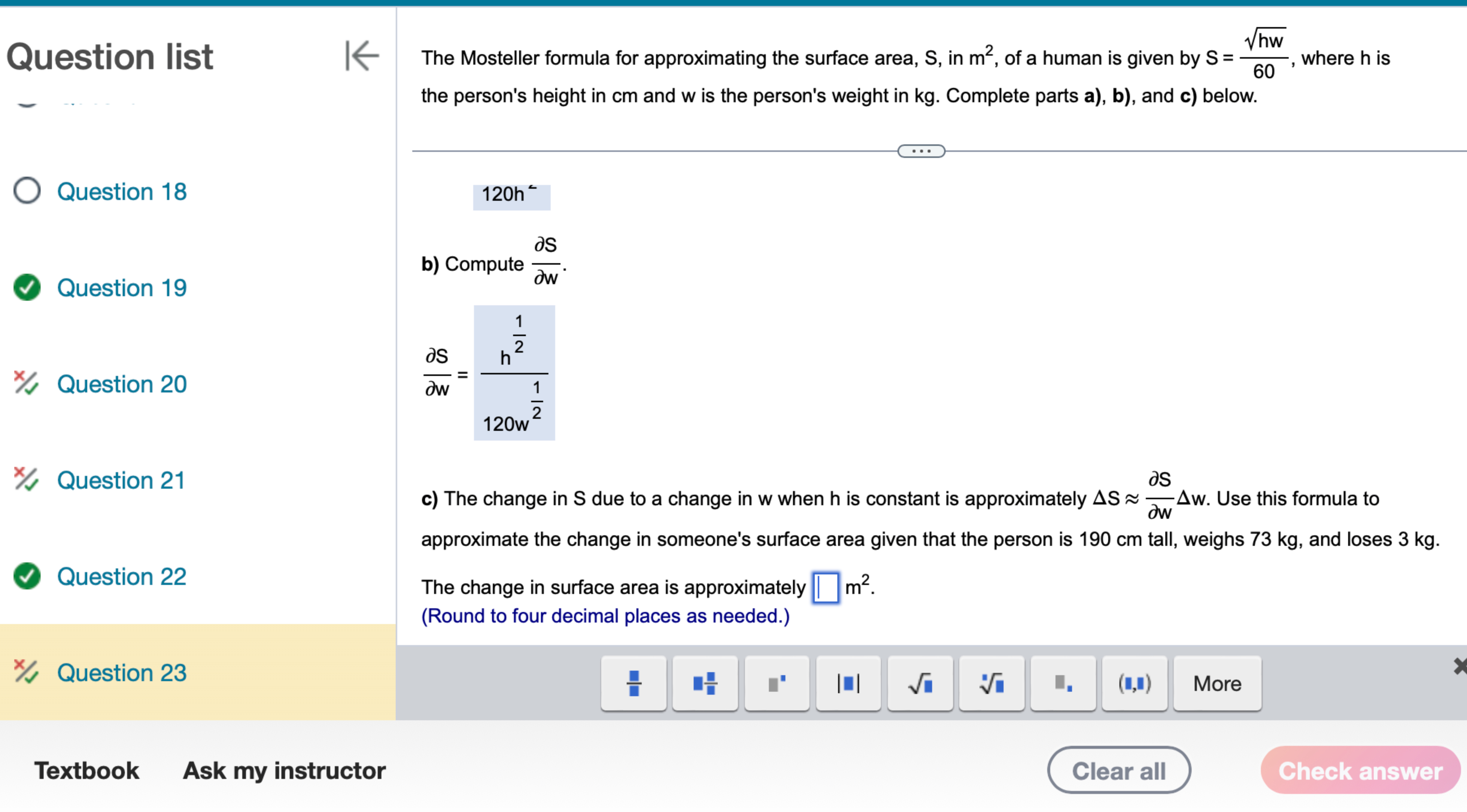 Solved The Mosteller formula for approximating the surface | Chegg.com