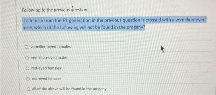 Solved The vermilion eye color (à bright red) in Drosophila | Chegg.com