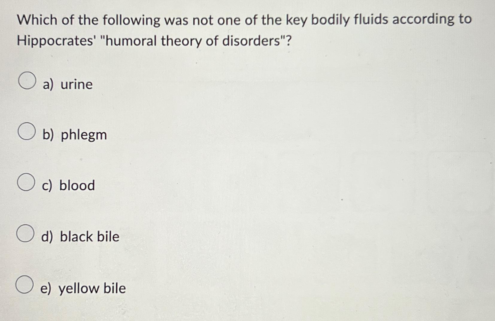 Solved Which of the following was not one of the key bodily | Chegg.com