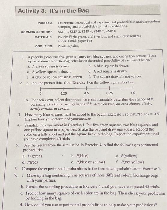 Solved Activity 3: It's in the Bag PURPOSE COMMON CORE SMP | Chegg.com