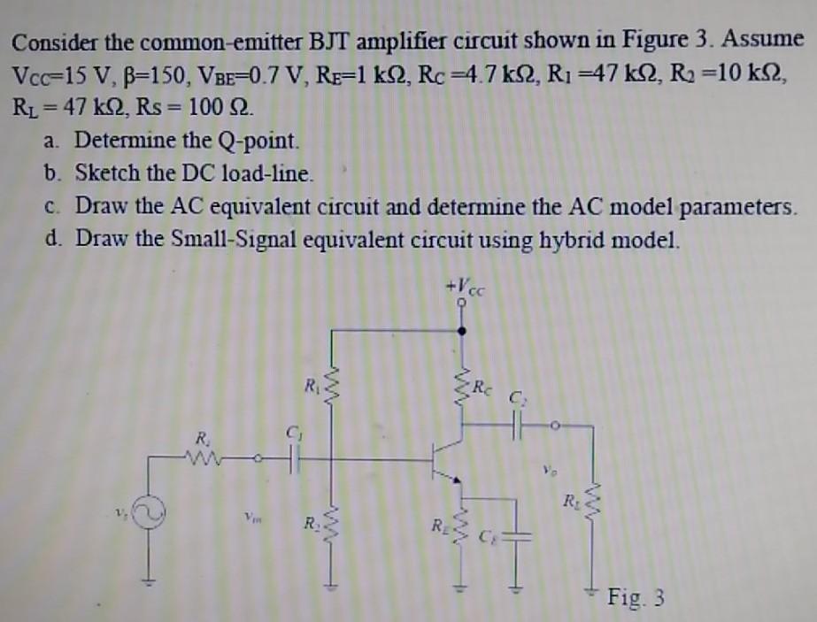 Solved Consider the common-emitter BJT amplifier circuit | Chegg.com