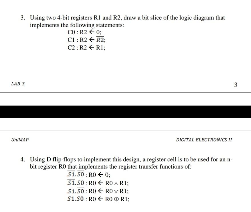 Solved 3. Using two 4-bit registers R1 and R2, draw a bit | Chegg.com
