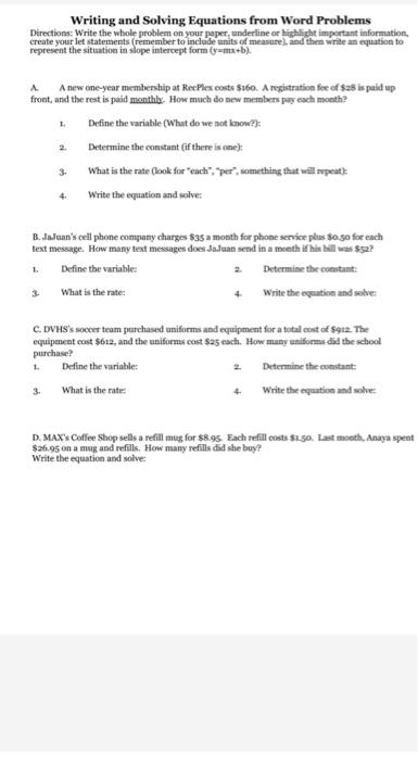 Solved Writing and Solving Equations from Word Problems | Chegg.com