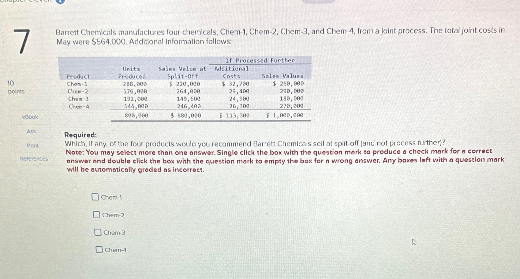 Solved Barrett Chemicals manufactures four chemicals, | Chegg.com