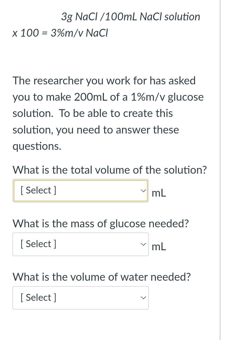 Solved 39 NaCl /100ml NaCl solution x 100 = 3%m/v NaCl The | Chegg.com