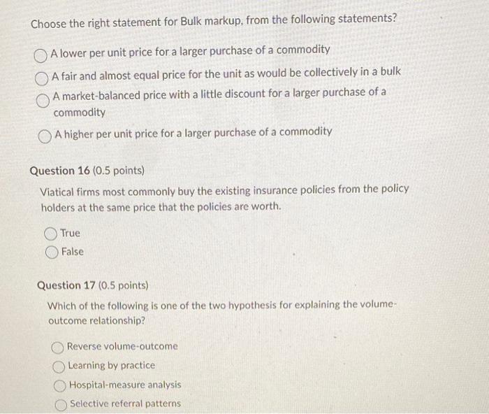 Solved Choose the right statement for Bulk markup, from the | Chegg.com