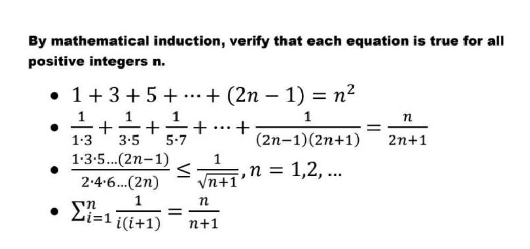Solved By mathematical induction, verify that each equation | Chegg.com