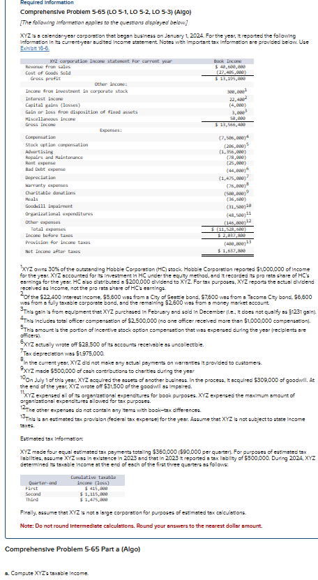 Solved Comprehensive Problem 5-65 (LO 5-1, ﻿LO 5-2, ﻿LO | Chegg.com
