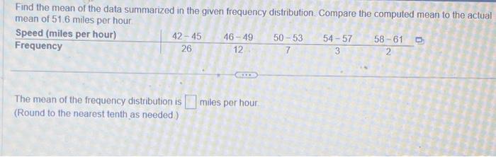 Solved Find the mean of the data summarized in the given | Chegg.com