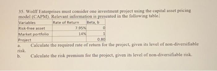 Solved 35. Wolff Enterprises must consider one investment | Chegg.com
