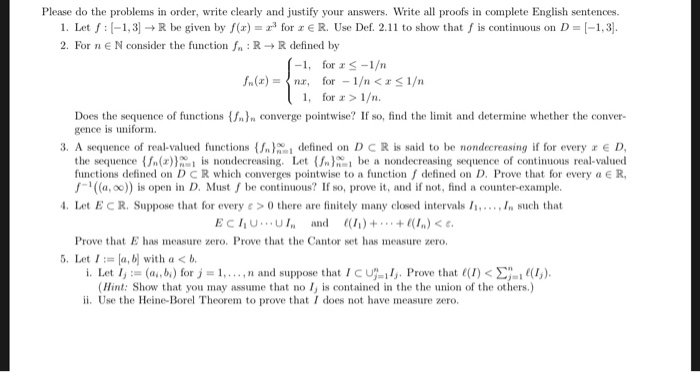 Solved A sequence of real-valued functions {fn}∞n=1 defined | Chegg.com