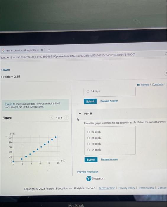 Solved (Figure 1) shows actual data from Usain Bolts 2009 | Chegg.com