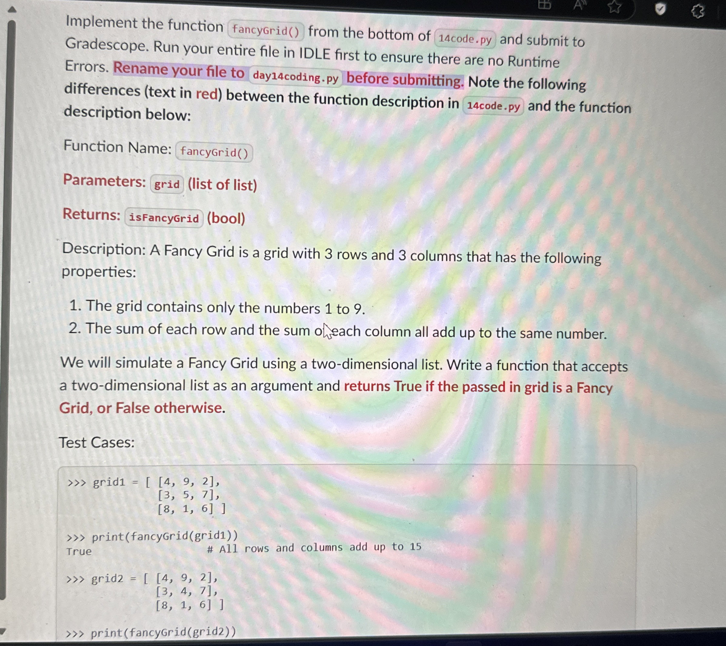 Implement the function fancyGrid() ﻿from the bottom | Chegg.com