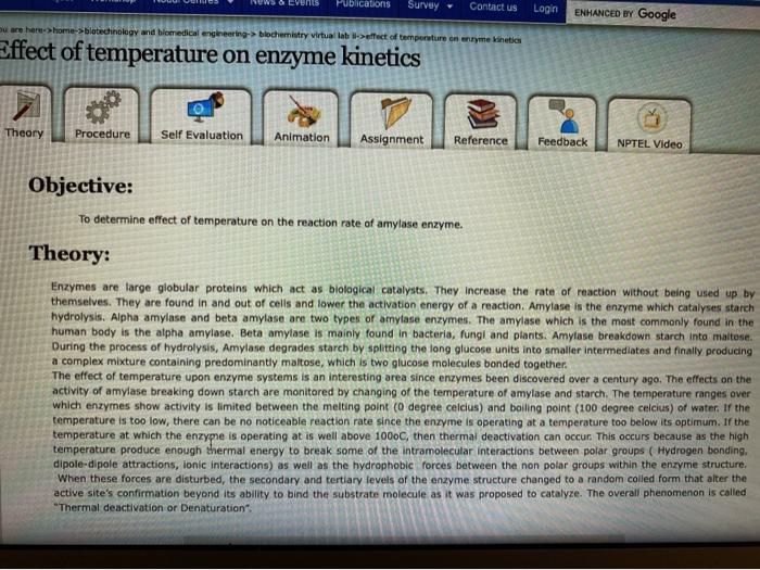 Solved Effect of temperature on enzyme kinetics?1. From this | Chegg.com