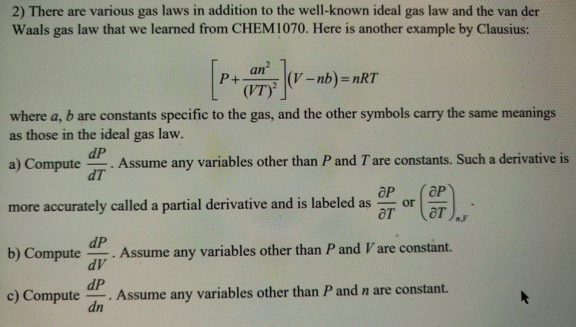 Solved There are various gas laws in addition to the | Chegg.com