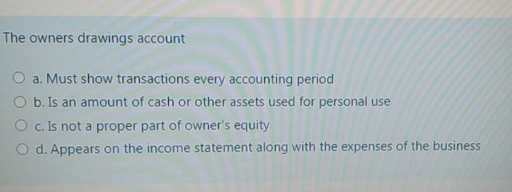 Solved The owners drawings account O a. Must show | Chegg.com