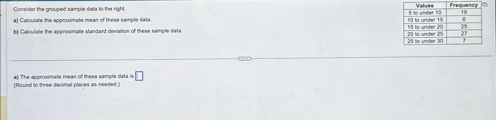Solved Consider the grouped sample data to the right.a) | Chegg.com