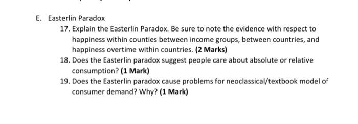 Solved E. Easterlin Paradox 17. Explain the Easterlin | Chegg.com