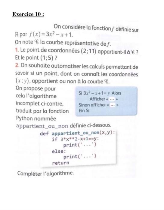 Exercice 10: On considère la fonction f définie sur R | Chegg.com