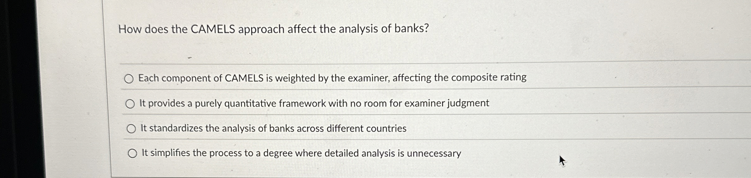Solved How does the CAMELS approach affect the analysis of | Chegg.com
