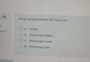 Solved What vessel exits the left ventricle?a. ﻿Aortab. | Chegg.com
