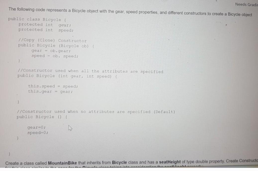 Solved The following code represents a Bicycle object with | Chegg.com