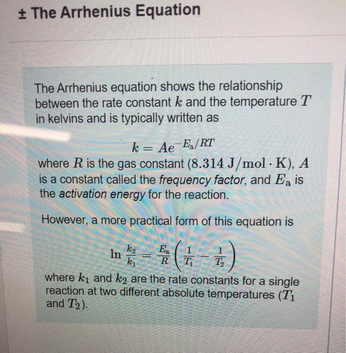 Solved The Arrhenius Equation The Arrhenius equation shows | Chegg.com