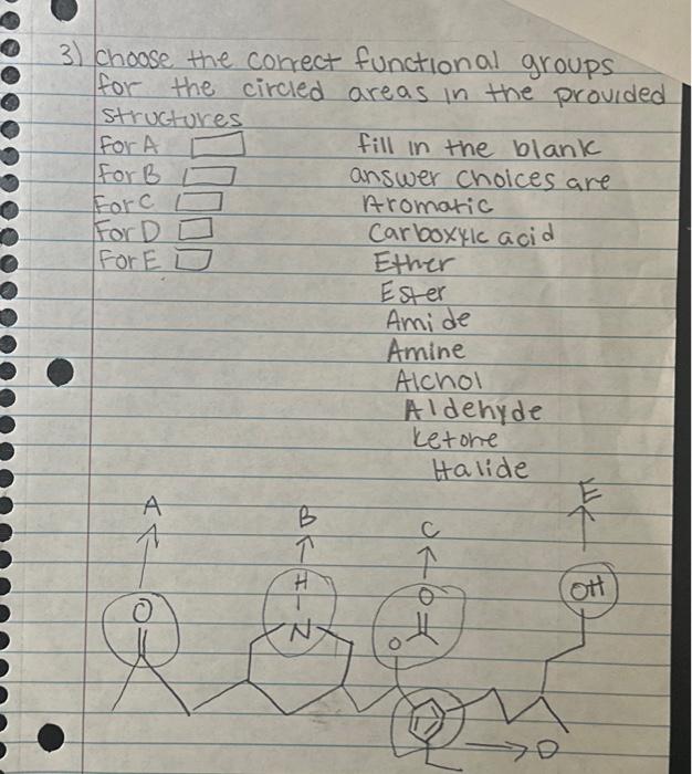 Solved 3) Choose the correct functional groups for the | Chegg.com